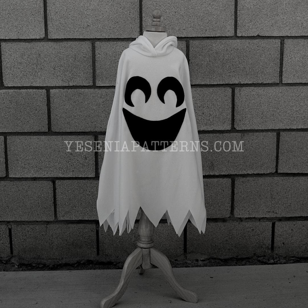 Happy Crescent Ghost Poncho With Jagged Edges - Halloween Ghost Costume ...