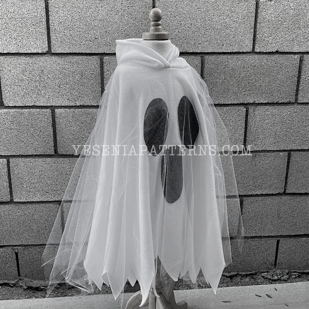 Floating Surprised Ghost Poncho With Jagged Edges - Halloween Ghost ...