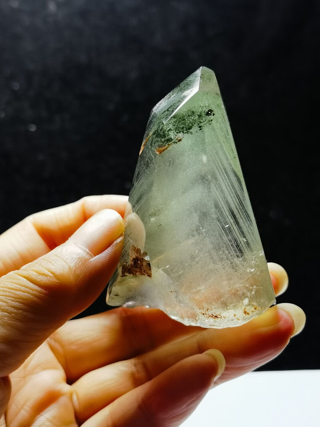 Natural Tibet High Altitude Clear Green Phantom Crystal Quartz 6 Sided ...