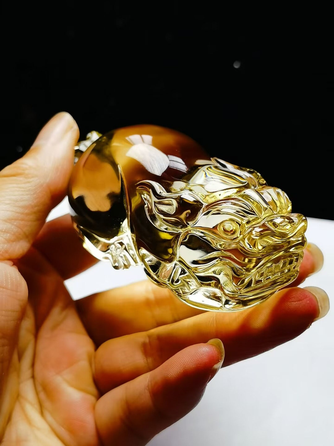 Tibetan High Altitude Water Clear Yellow Citrine Crystal Quartz Pixiu ...