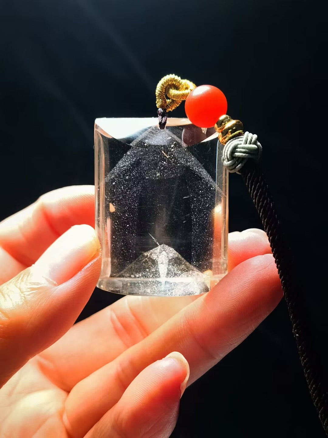 Tibetan High Altitude Clear Phantom Crystal Quartz Pendant 1.45 Inch ...