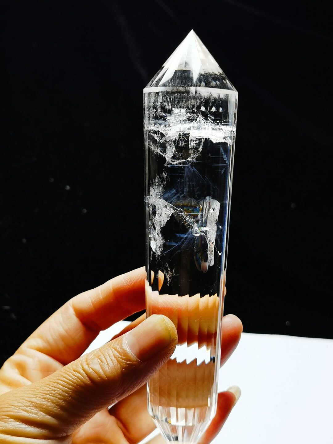Rare Madagascar Clear Blue Rutile Rainbow Crystal Quartz 24 Sided Facet ...