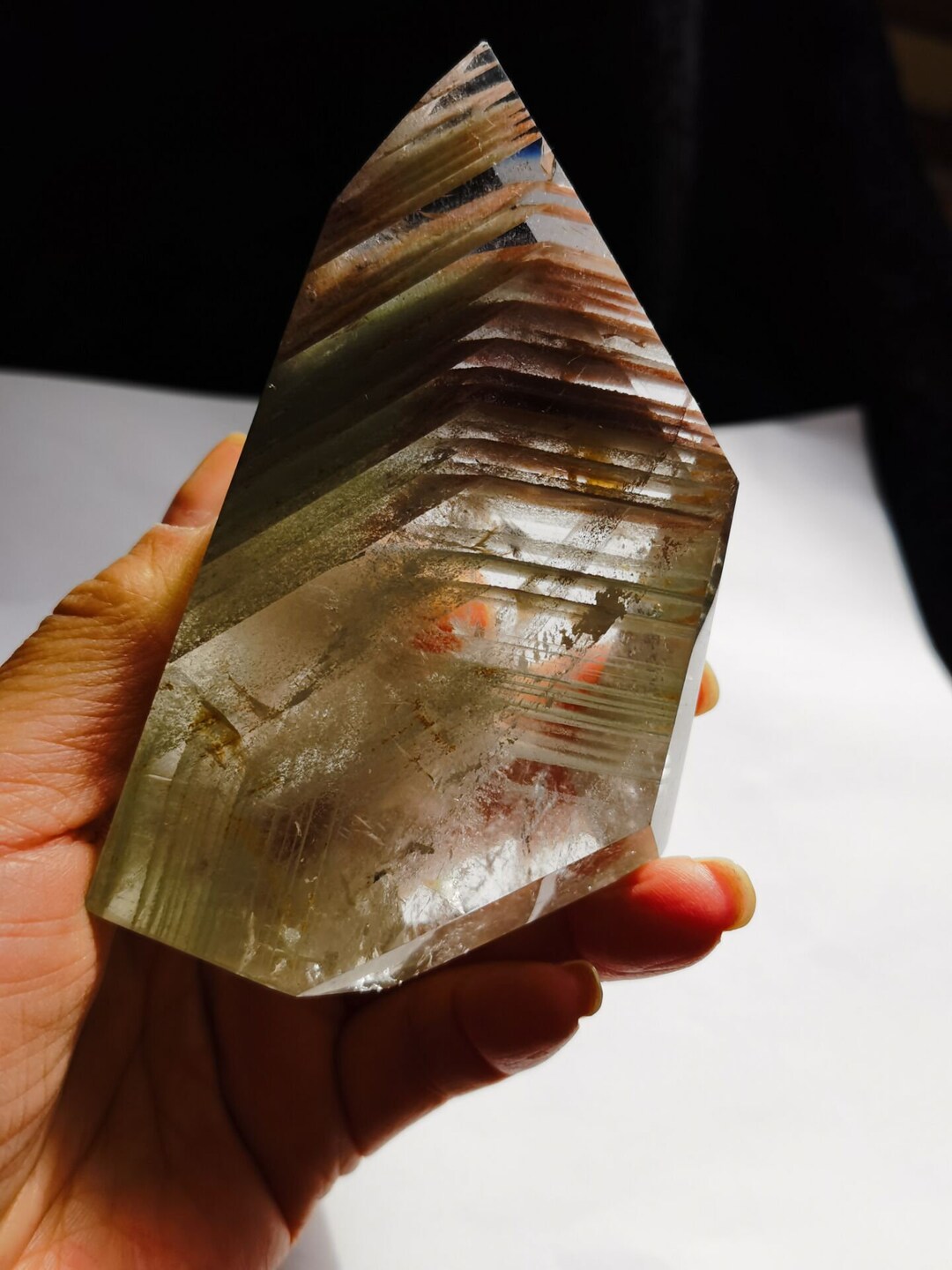 Natural Tibetan High Altitude Green Phantom 6 Sided Crystal Quartz ...