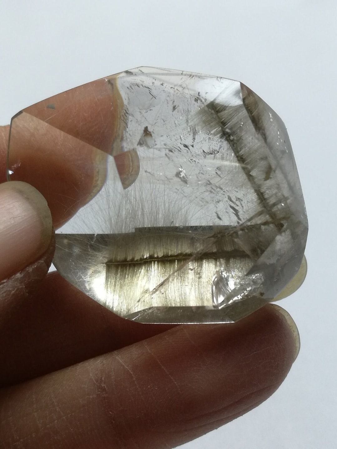 Tibetan High Altitude Clear Green Rutilated Crystal, Quartz Polished 1. ...