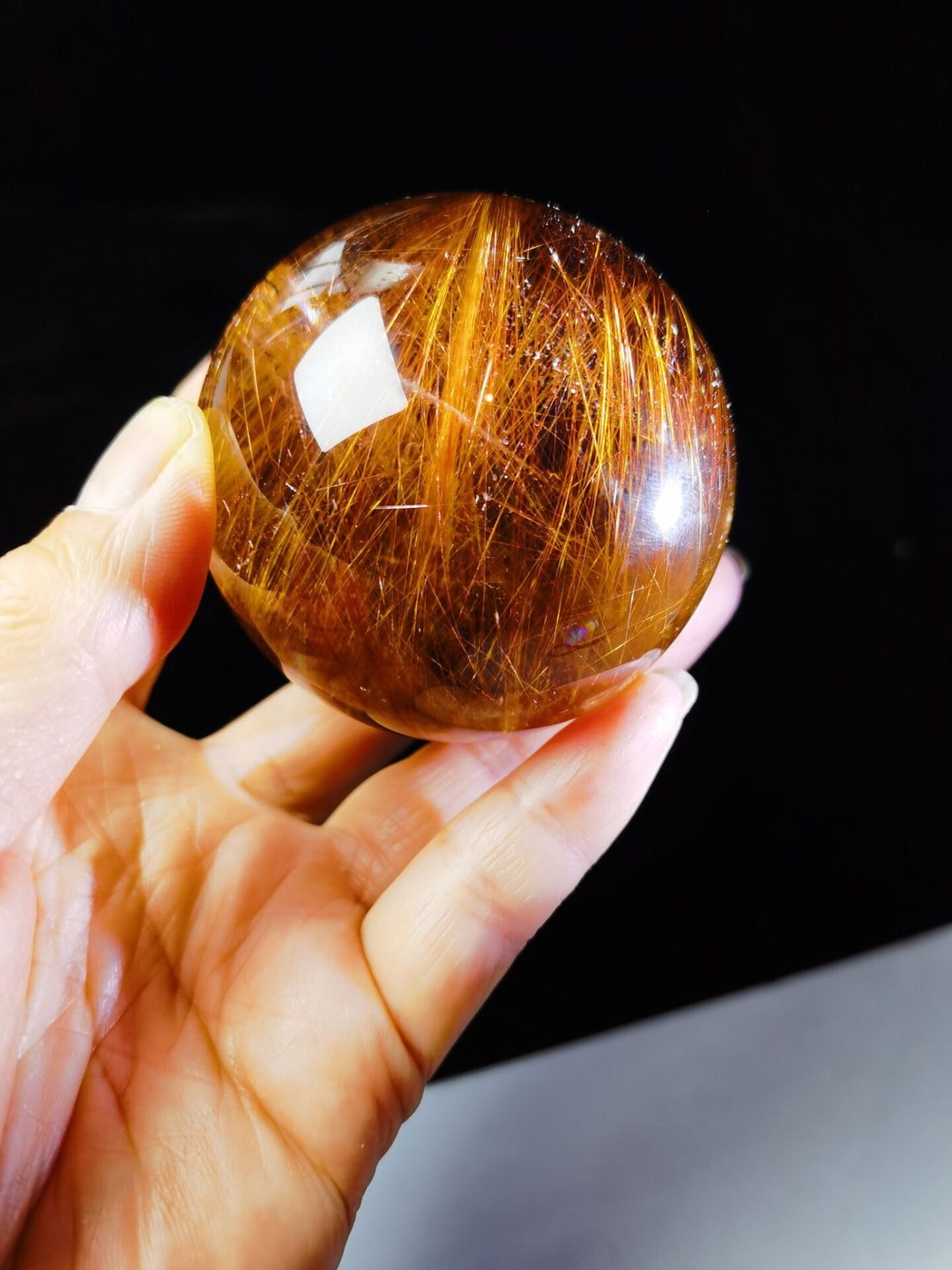 Real Tibet High Altitude Clear Red Rutilated Crystal Quartz Ball Sphere ...