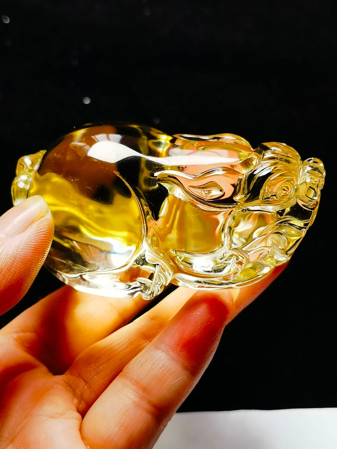 Tibetan High Altitude Water Clear Yellow Citrine Crystal Quartz Pixiu ...