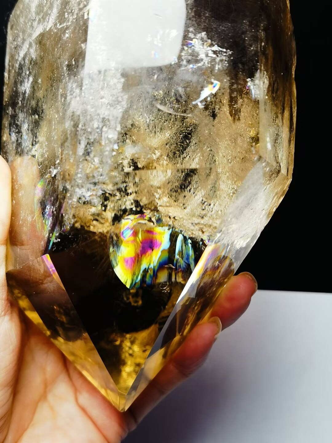 Tibetan High Altitude Clear Rainbow Yellow Citrine Crystal Quartz Point ...