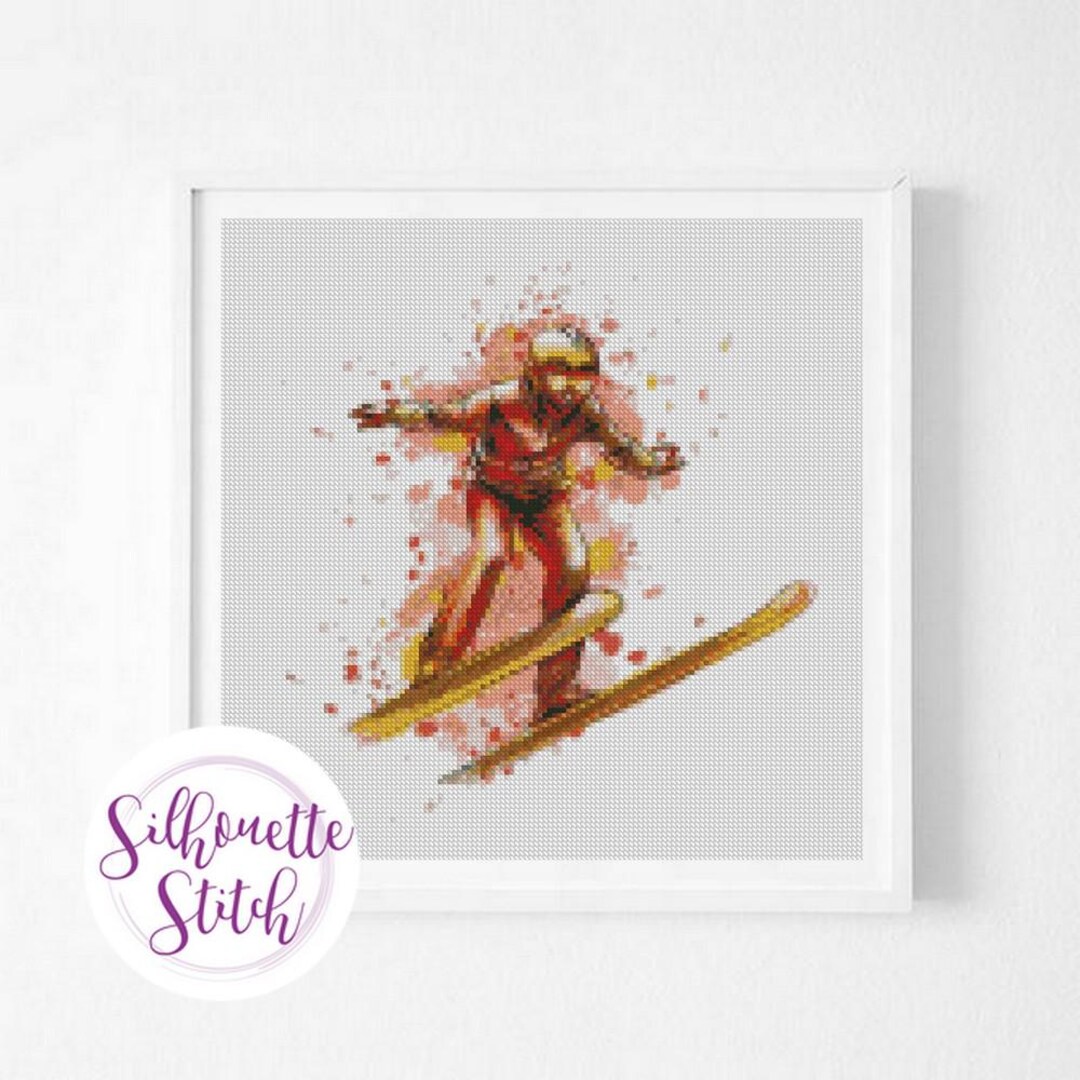 Alpine Skier Watercolor Cross Stitch Pattern - Counted Cross Stitch ...