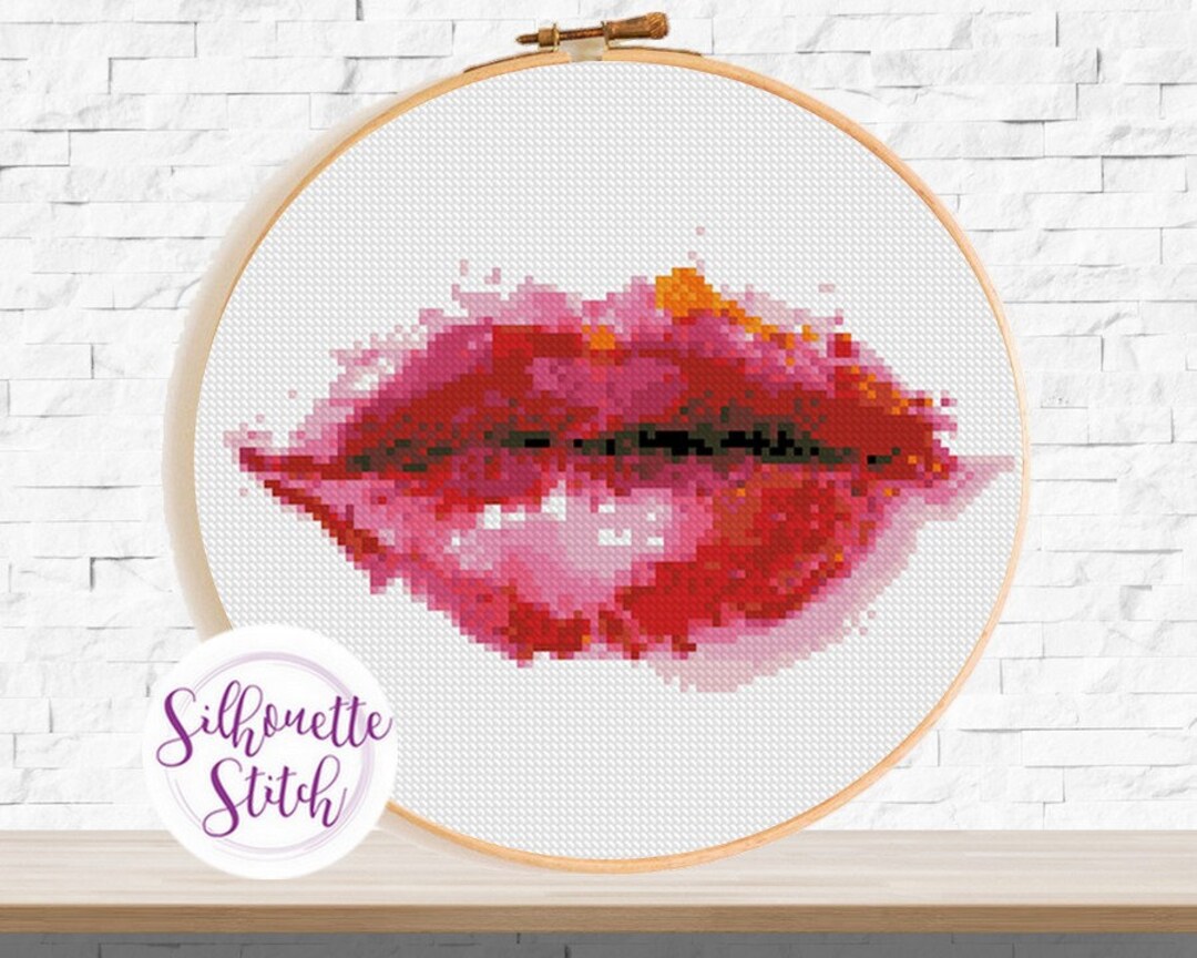 Lips Watercolor Cross Stitch Pattern - Modern Cross Stitch Pattern ...