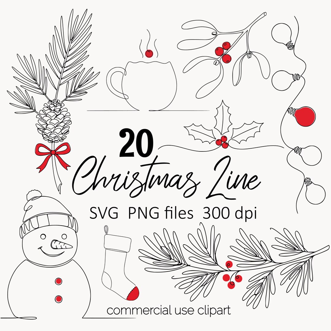 Christmas Minimalist Line Art SVG PNG - Digital Art Prints Set ...