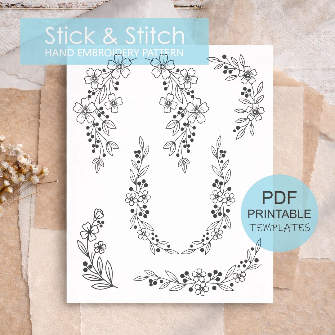 Floral Borders Stick & Stitch Hand Embroidery Designs - Digital PDF ...