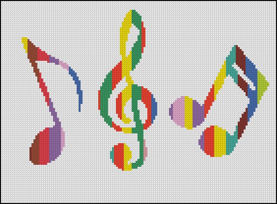 Notes Musical Symbol Colorful Cross Stitch Pattern - Counted Cross ...