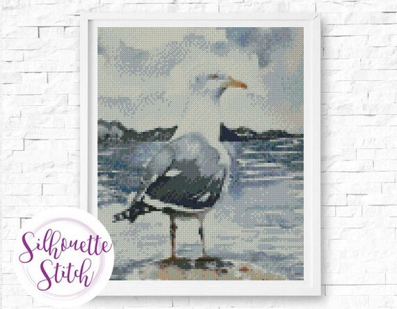 Seagull Seascape Watercolor Cross Stitch Pattern Counted - Etsy