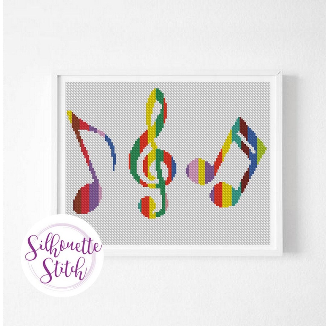 Notes Musical Symbol Colorful Cross Stitch Pattern - Counted Cross ...