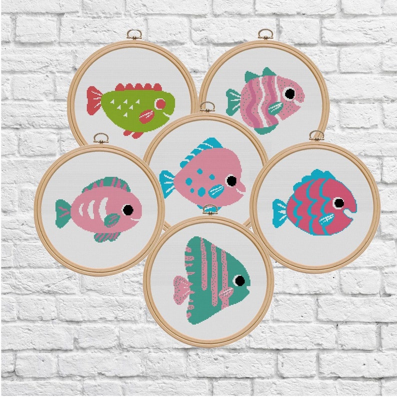 Cute Fish Set Cross Stitch Pattern Modern Cross Stitch - Etsy