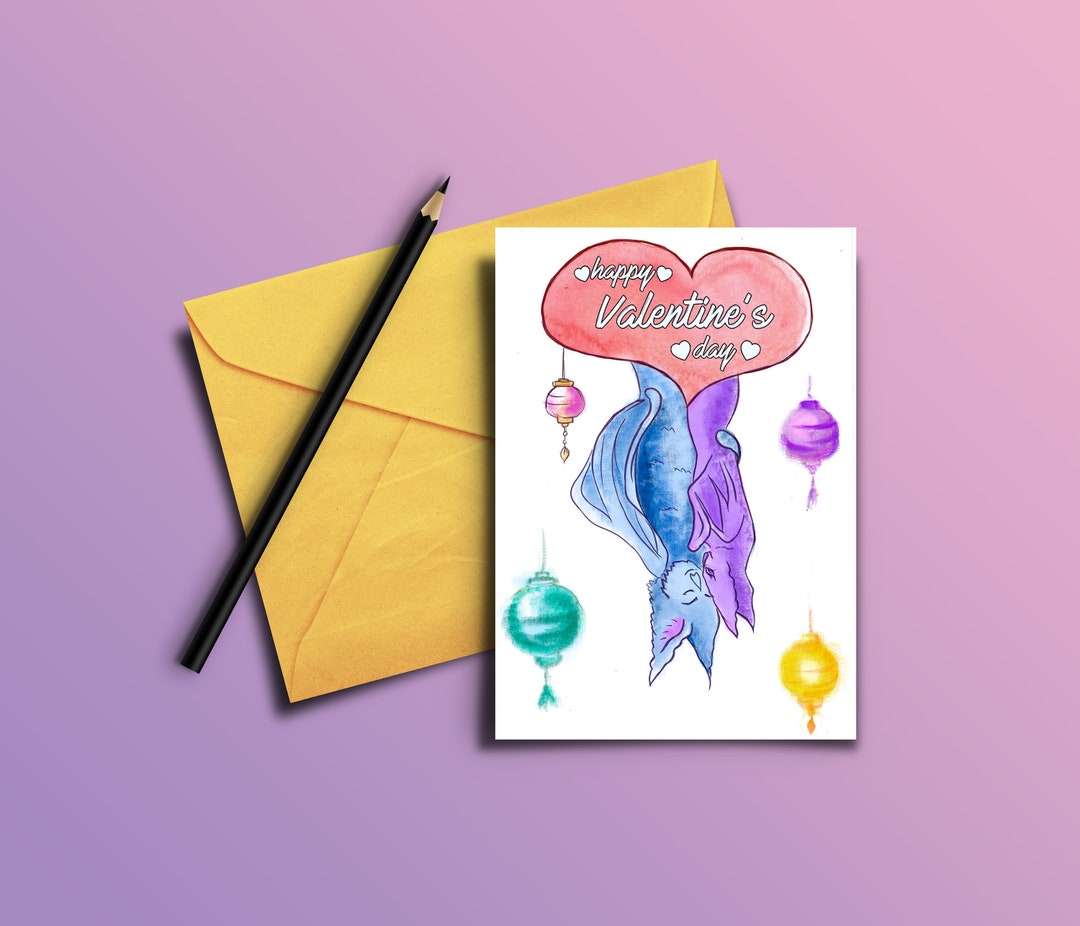 Bats Valentine's Day Greeting Card Bats Greeting Card - Etsy