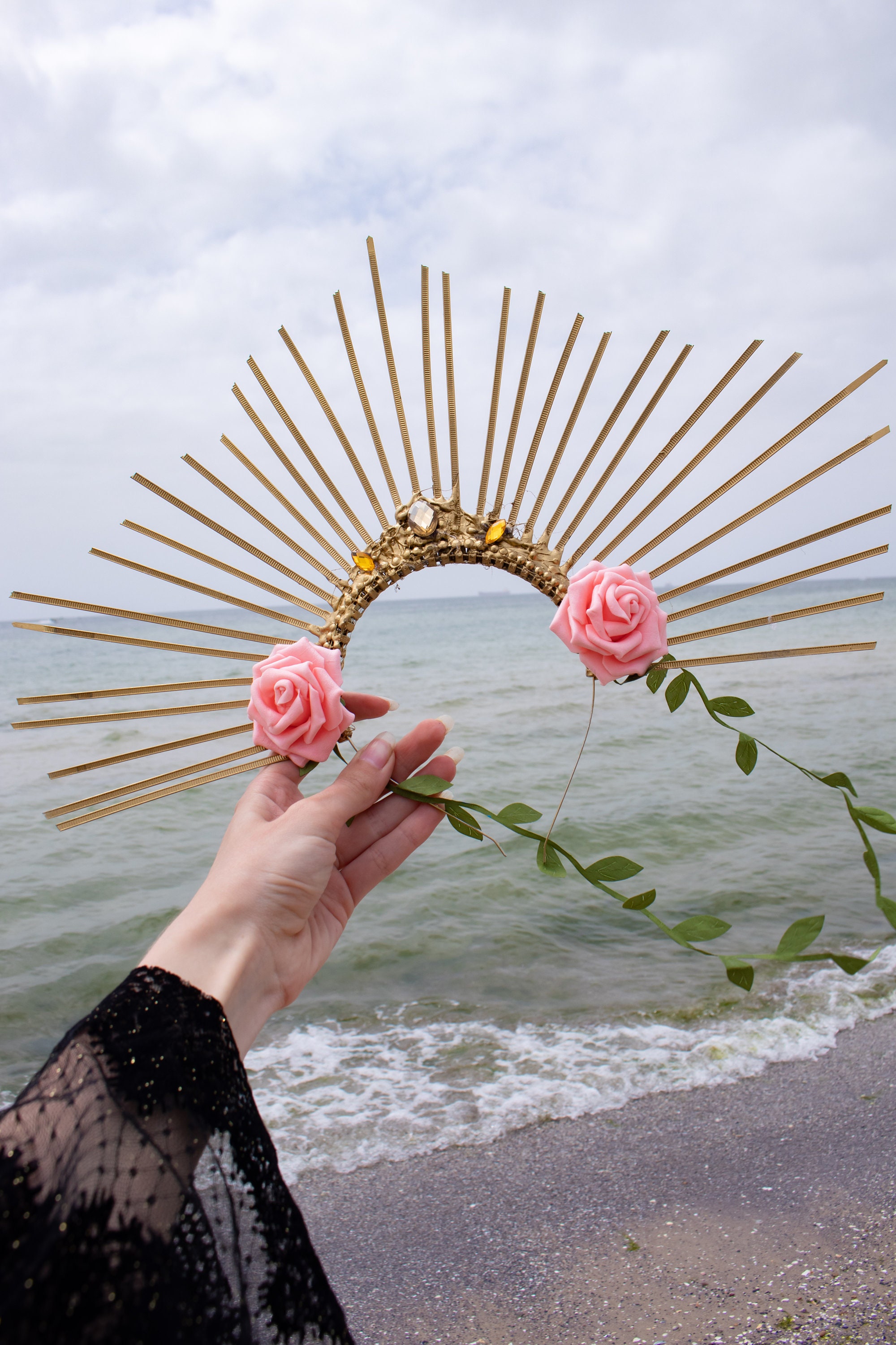 Gold Rose Crown Sunburst Crown Gold Halo Crown Halo - Etsy