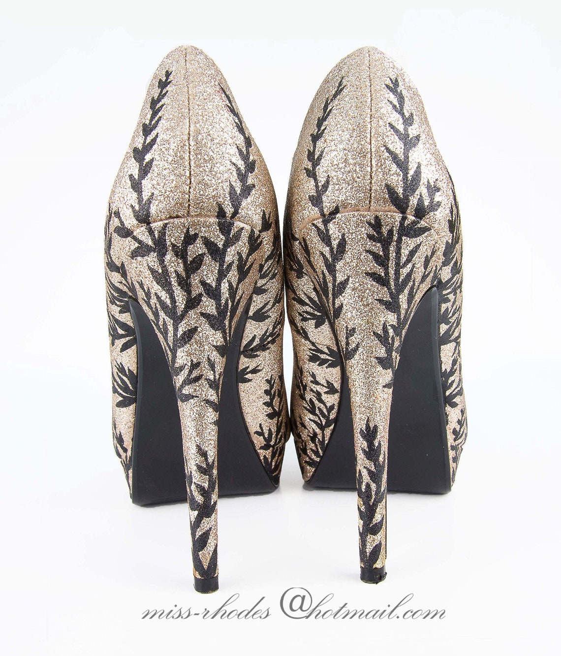 Ladies Stunning Hand-panted Sparkly Autumn Leaves Glitter Pumps High ...