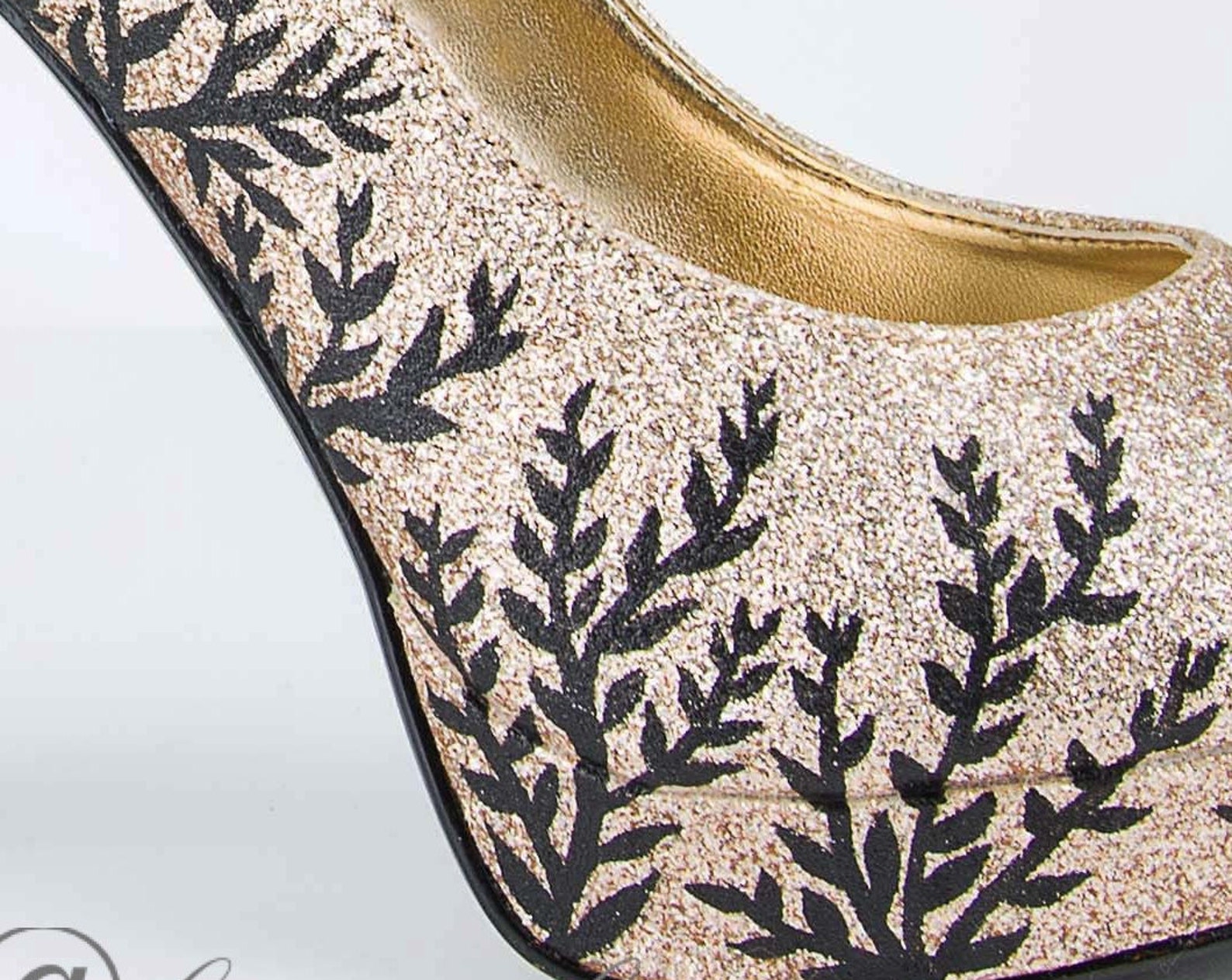Ladies Stunning Hand-panted Sparkly Autumn Leaves Glitter Pumps High ...