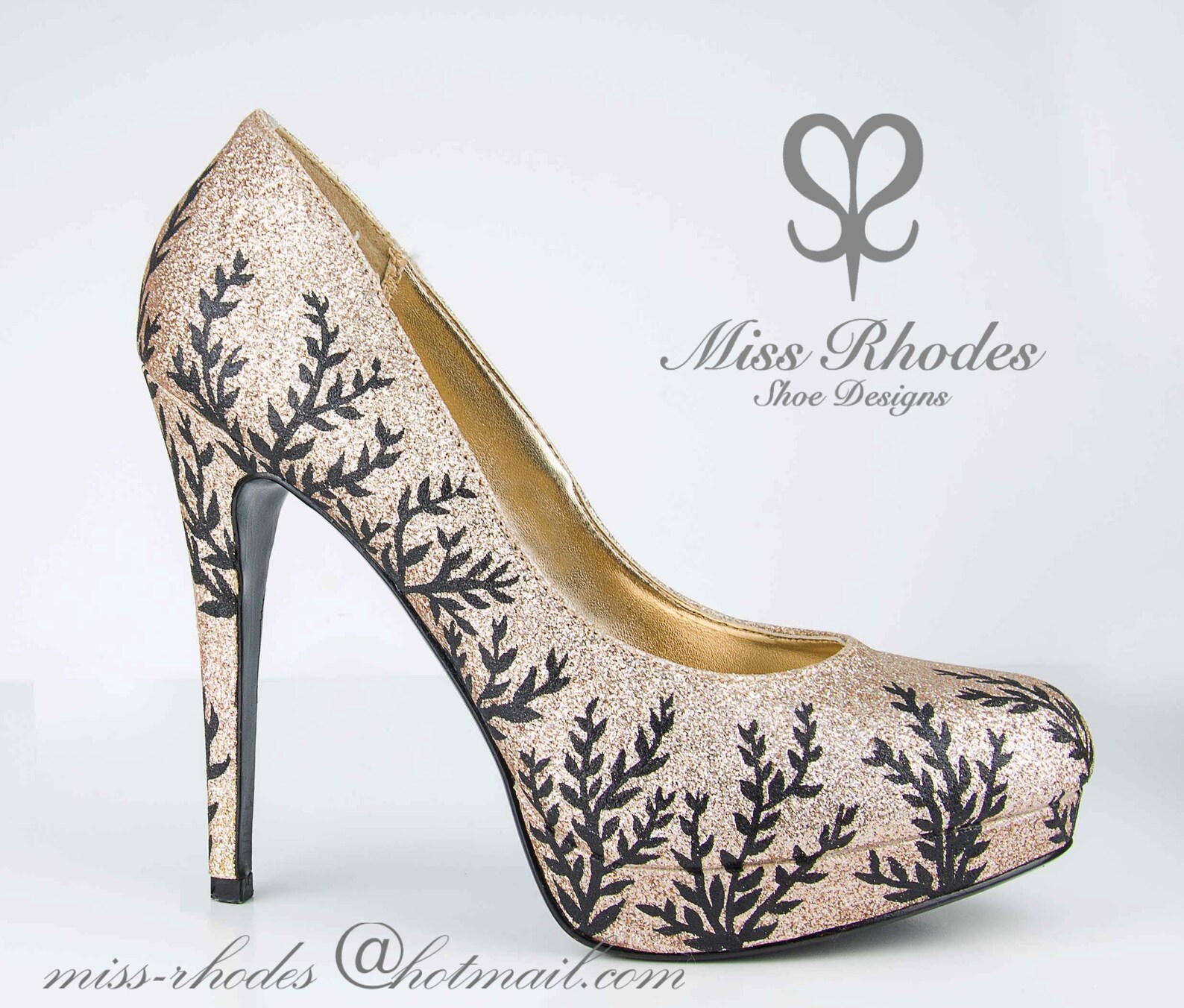 Ladies Stunning Hand-panted Sparkly Autumn Leaves Glitter Pumps High ...