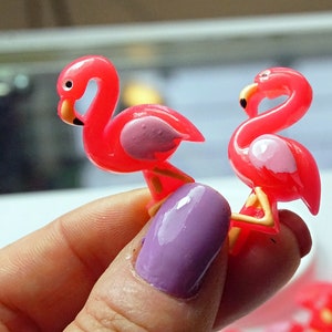 PINK FLAMINGO CABOCHONS Flatback Flamingo Charms for Craft 10 Flamingos ...