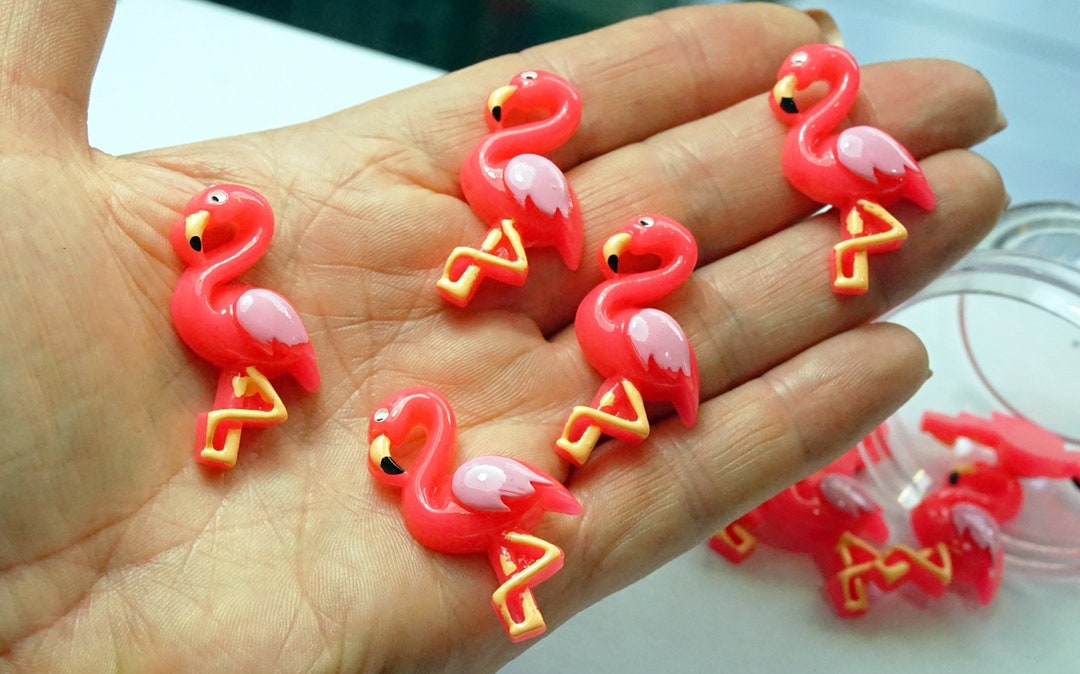 PINK FLAMINGO CABOCHONS Flatback Flamingo Charms for Craft 10 Flamingos ...