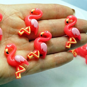 PINK FLAMINGO CABOCHONS Flatback Flamingo Charms for Craft 10 Flamingos ...