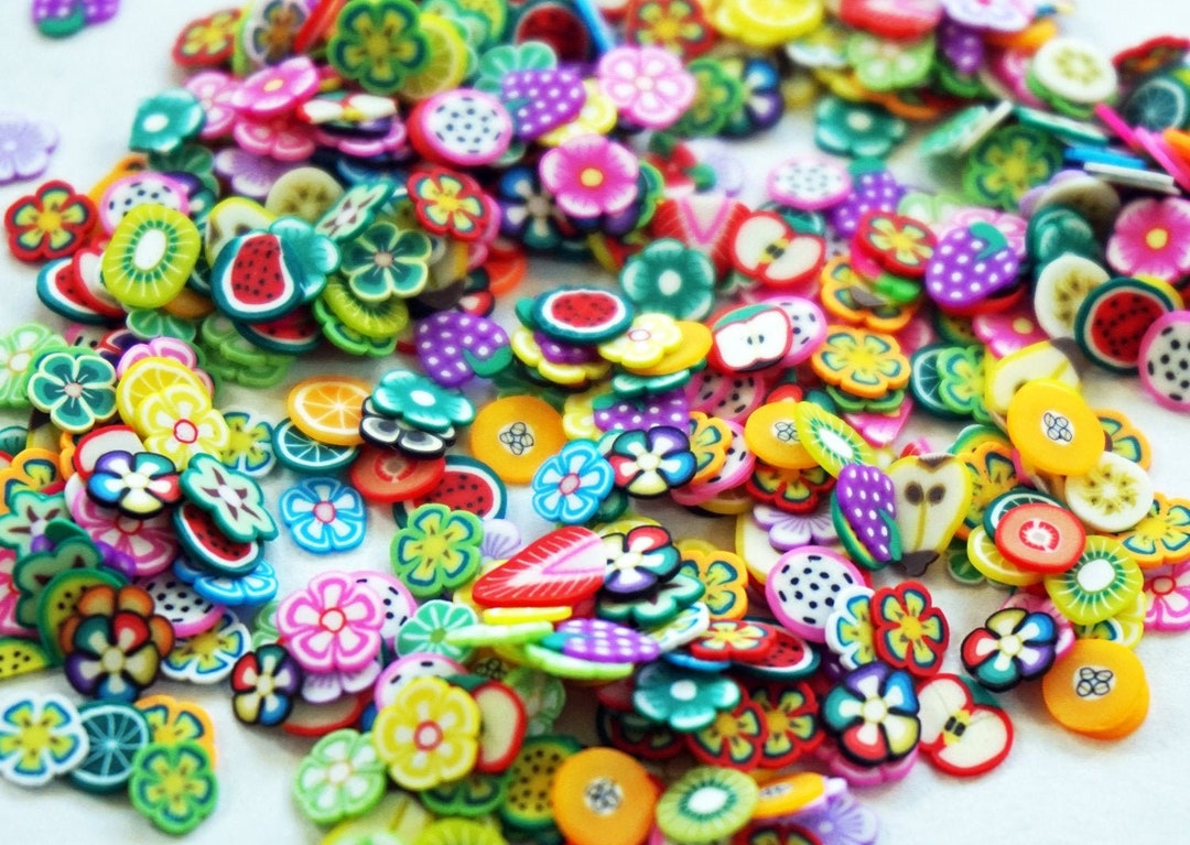 DIY FIMO SLICES Flowers Fruits Fimo Pieces in Gift Box Polymer Clay ...