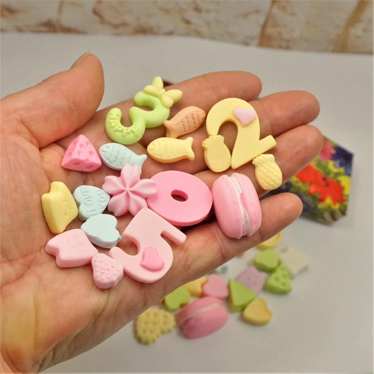 CANDY MIX for CRAFT, Pastel Colors, Flat Back Cabochons, Gift for Kids ...