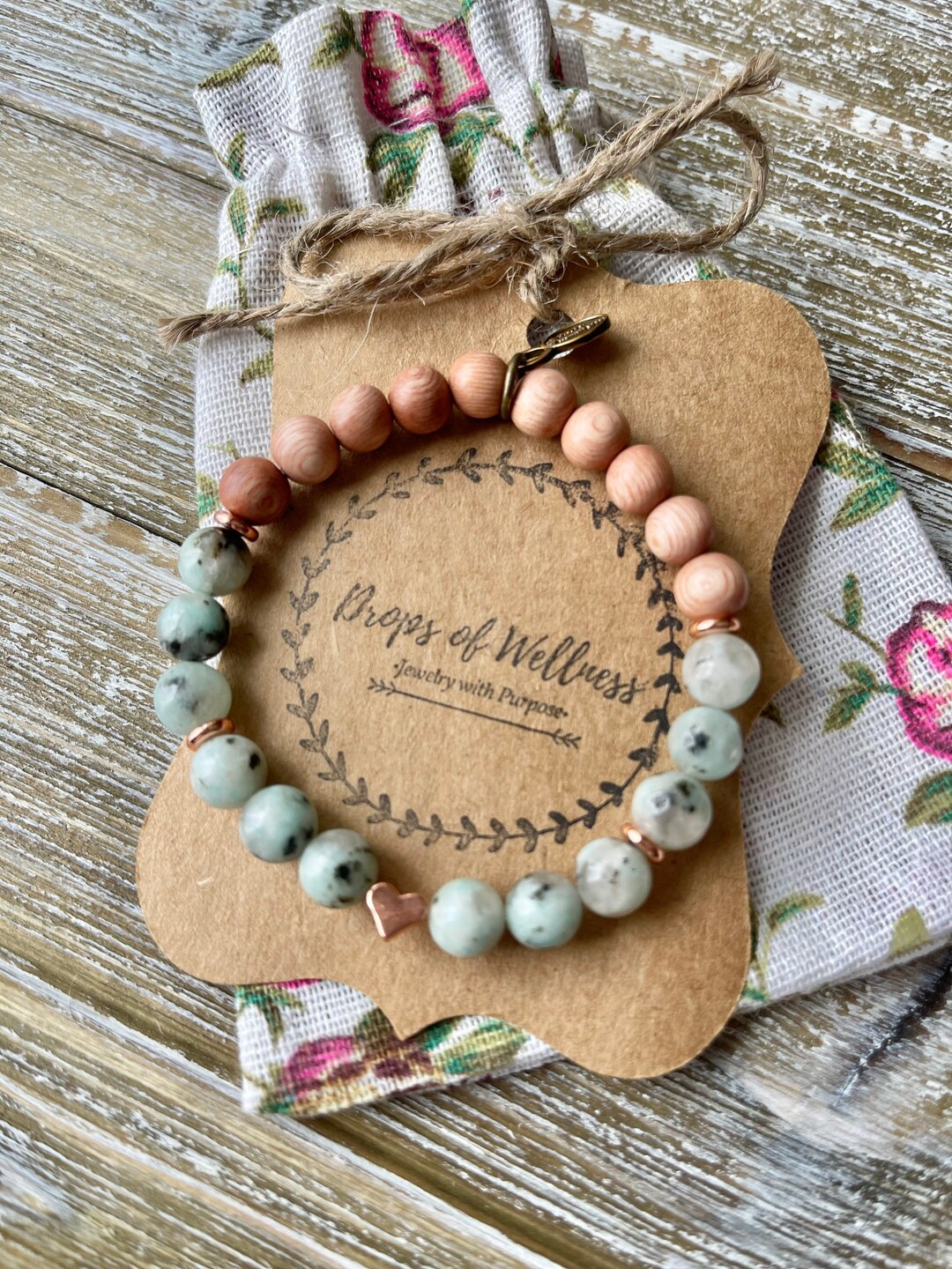 Essential Oil Diffuser Bracelet, Sesame Jasper and Rose-gold ...