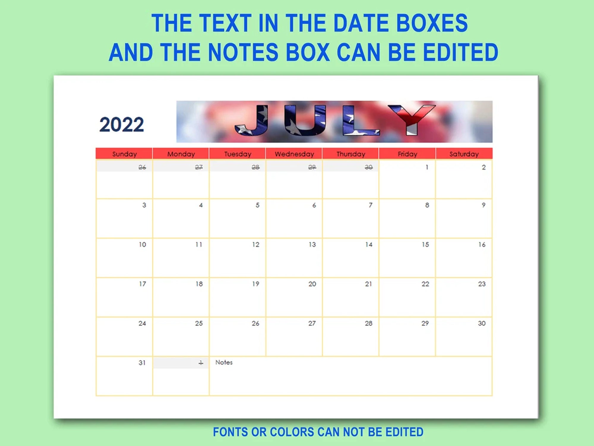 Monthly Calendar Printable 2022 Horizontal A4, US Letter Size Monday ...