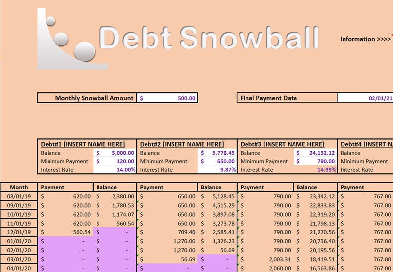 Fantastic Debt Snowball Calculator Etsy