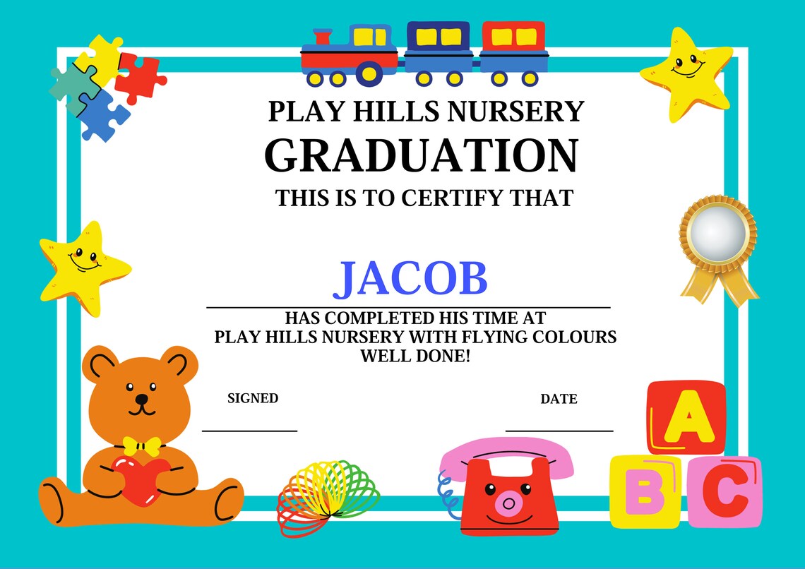 Printable and Editable Certificate for Nursery, Pre School, or ...