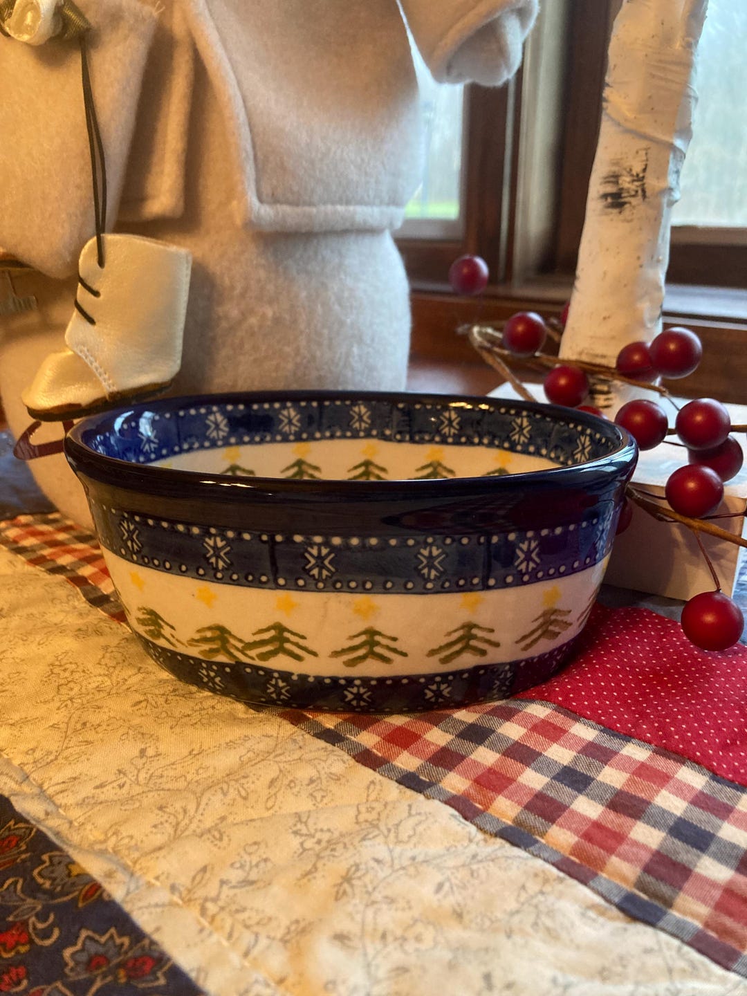 Nantucket Stoneware Oval Dish With Stick Pine Trees and Yellow Stars ...