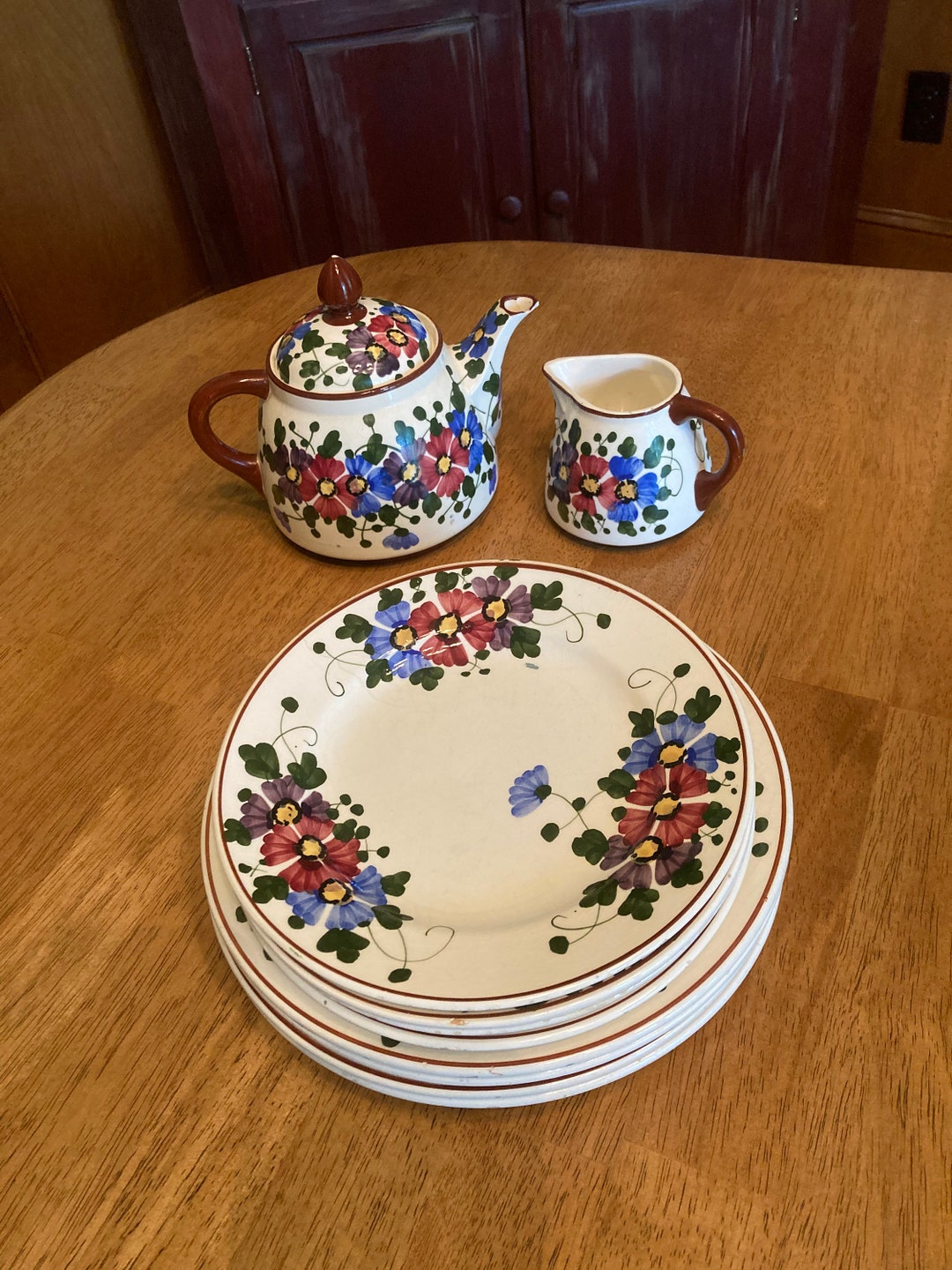 Hand Painted Vintage German Tea Pot, Creamer and Plates - Etsy