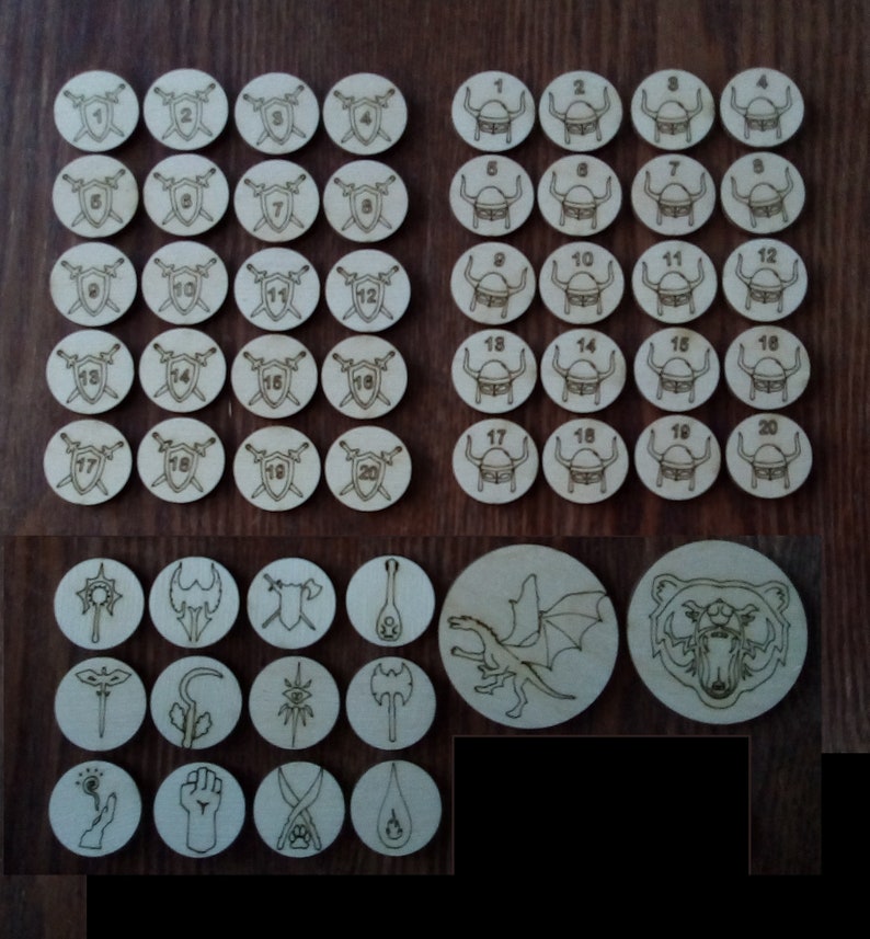 Dnd Tokens D&D Wooden Engraved. Dungeon and Dragons Set - Etsy