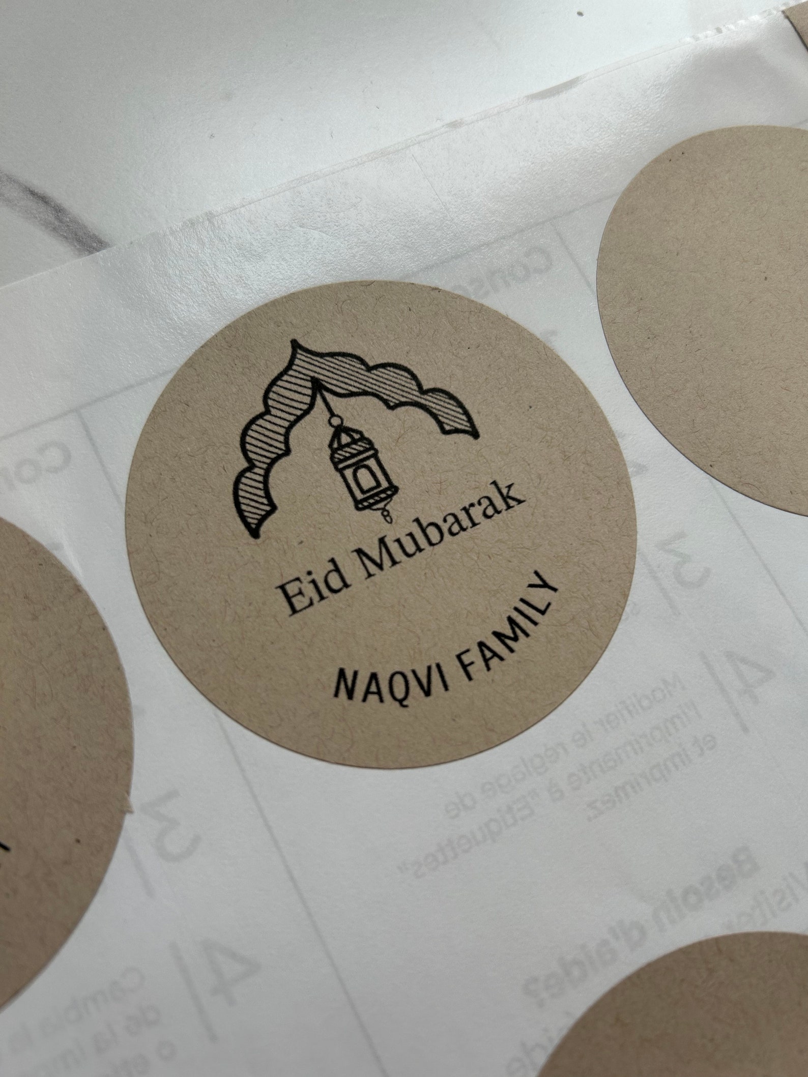 Personalized Eid Mubarak Round 2.5 Inch Kraft Label Stickers Gift 9, 18 ...