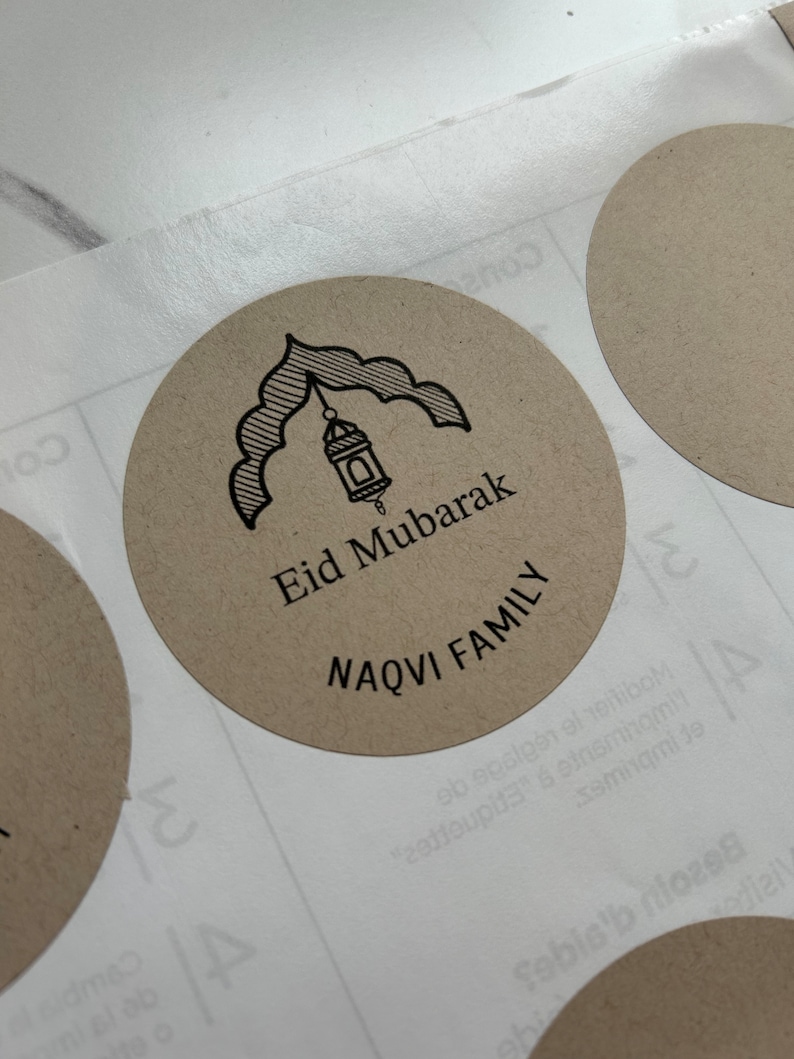 Personalized Eid Mubarak Round 2.5 Inch Kraft Label Stickers Gift 9, 18 ...