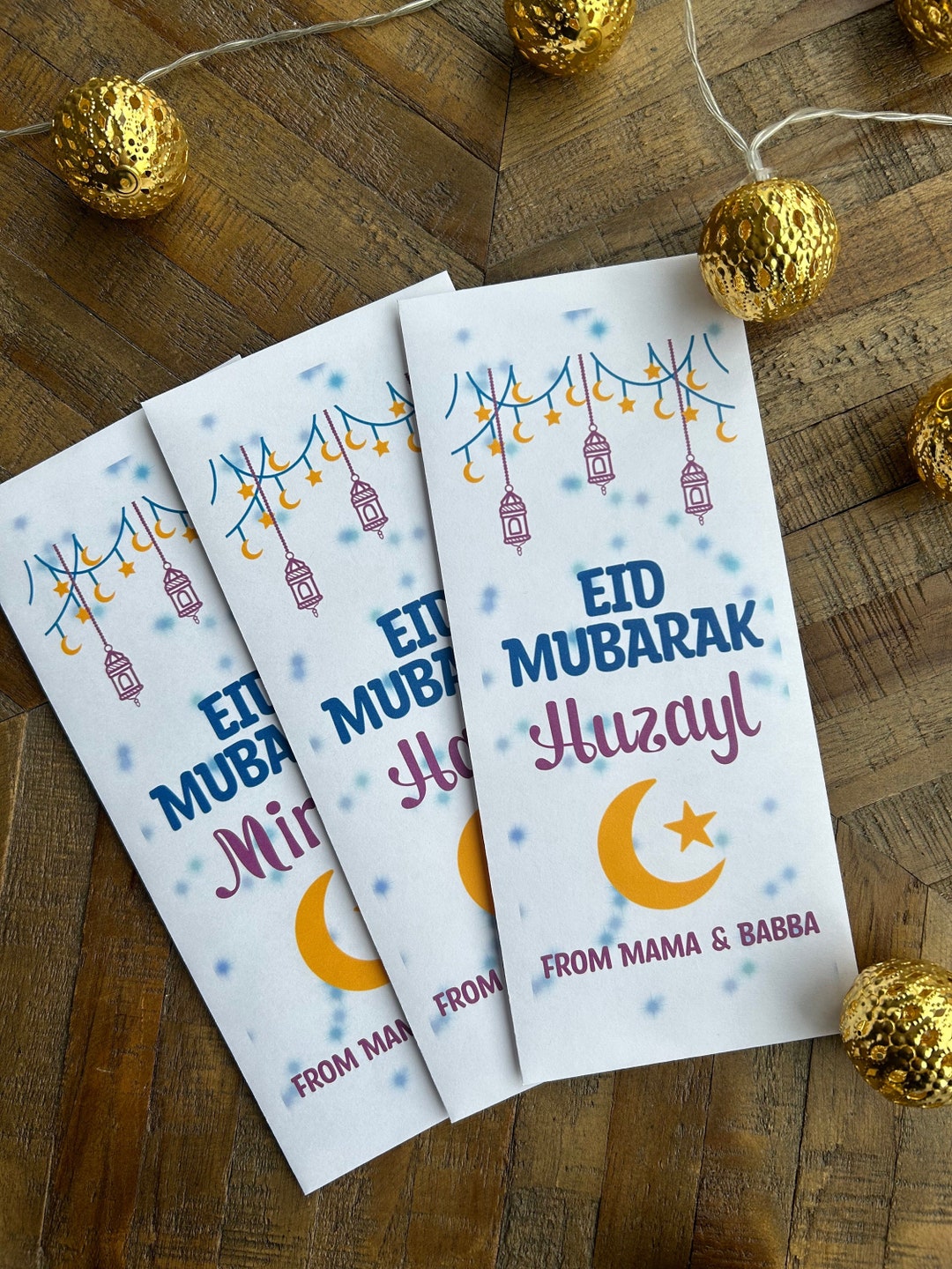 Personalized Eidi PK OF 3 Eid Mubarak Envelopes W Recipient/sender ...