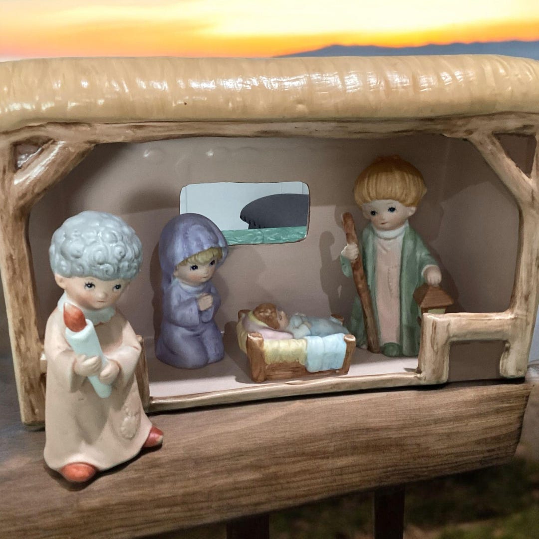 Homco 4 Piece Nativity Set With Ceramic Creche - Etsy