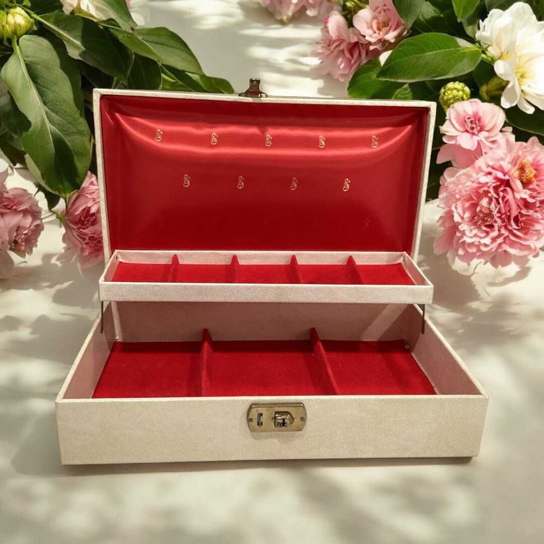 Vintage Red Satin Lined Decorative Jewelry Box - Etsy