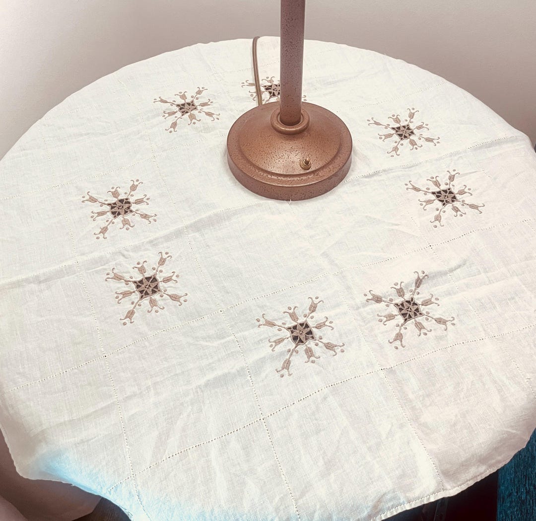 Vintage Hand Embroidered European off White With Taupe Thread Linen ...