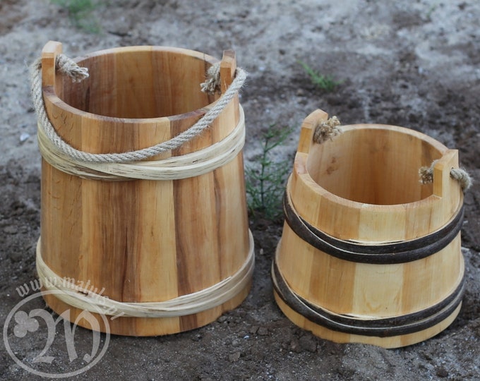 Historical Wooden Bucket With Rope Handle - 10 Liters - Conical Shape ...