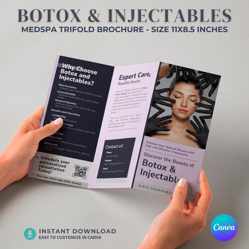 Botox and Injectables Trifold Canva Editable Template Ready to Print ...