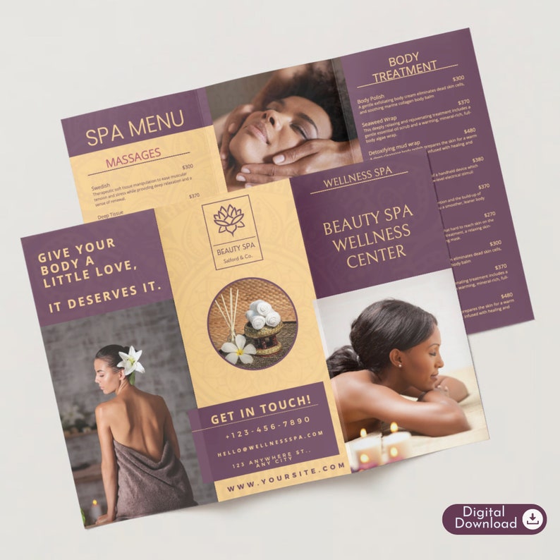 Editable Massage and Facial Services Brochure Template - Spa Pamphlet ...