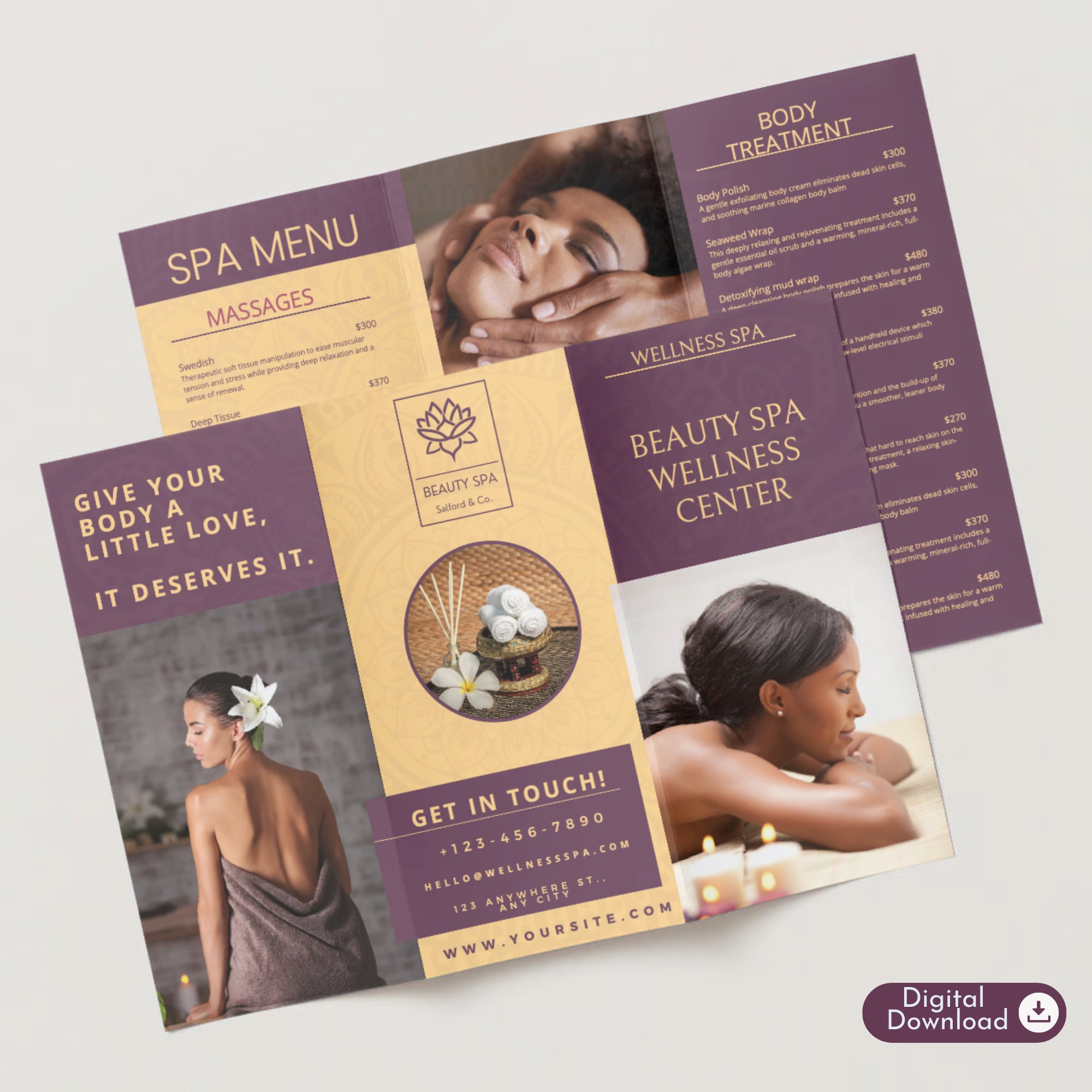Editable Massage and Facial Services Brochure Template - Spa Pamphlet ...