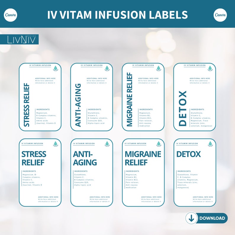IV Bag Label Template IV Therapy Sticker Drip Label Customizable Canva ...