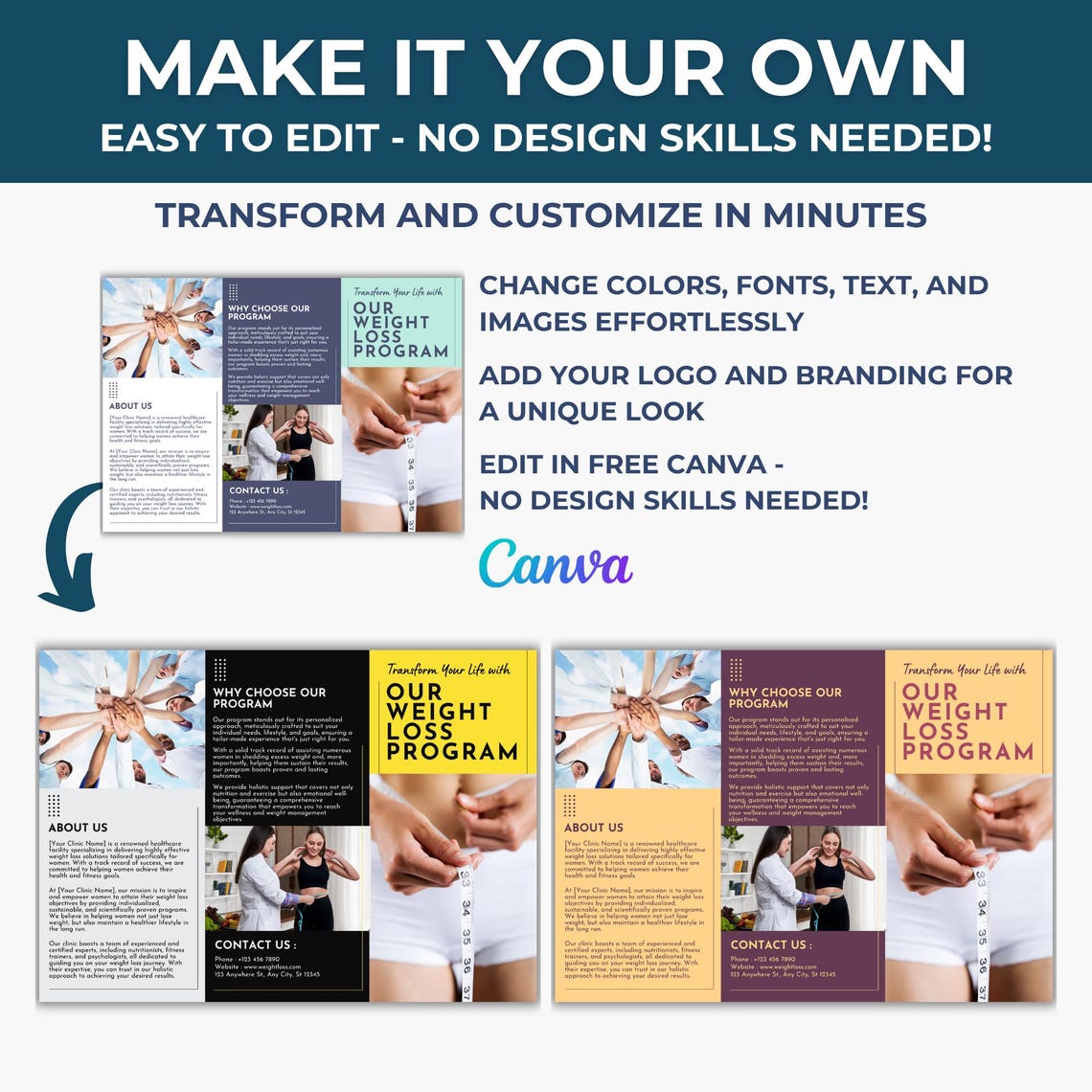 Weight Loss Program Template Diet Brochure Canva Editable Weight ...