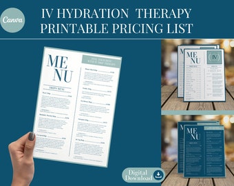 IV Hydration Template IV Therapy Menu Printable Price List - Etsy