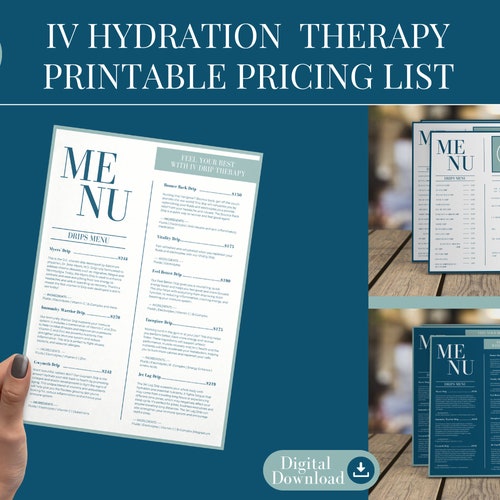 IV Hydration Template IV Therapy Menu Printable Price List - Etsy